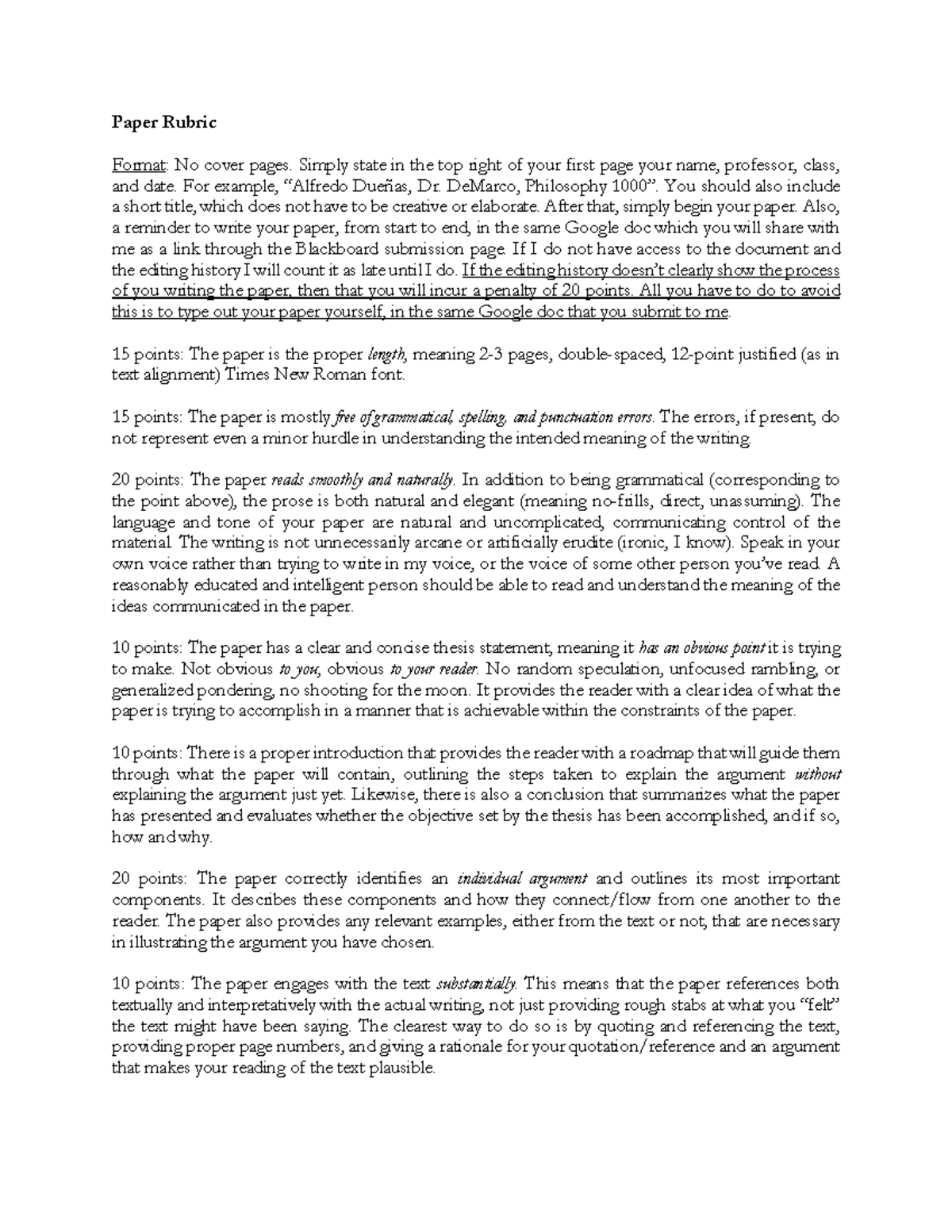 PHIL 101: Short Paper Rubric Guidelines and Format - Studocu