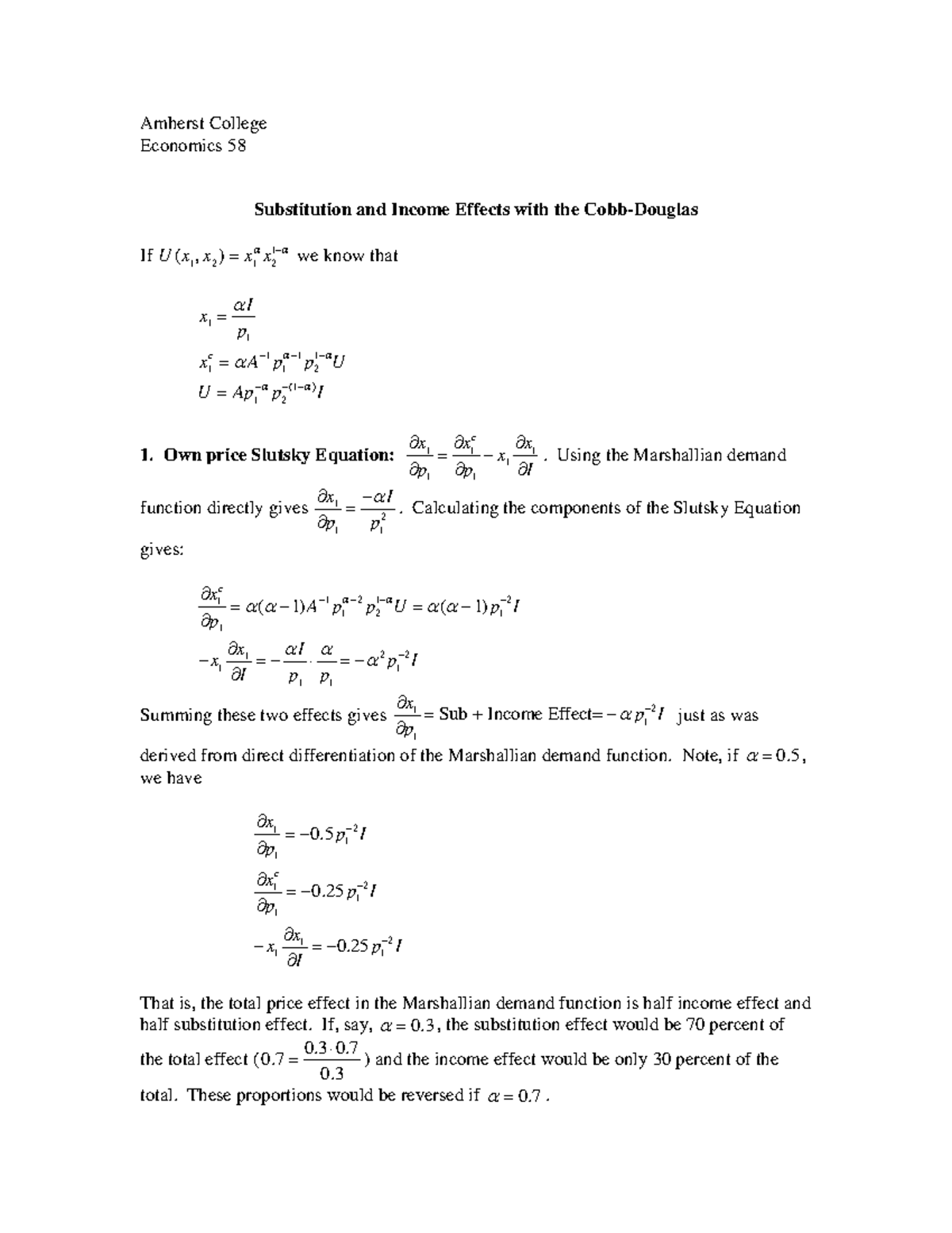 Economics 58: Slutsky Equation and Demand Effects Analysis - Studocu