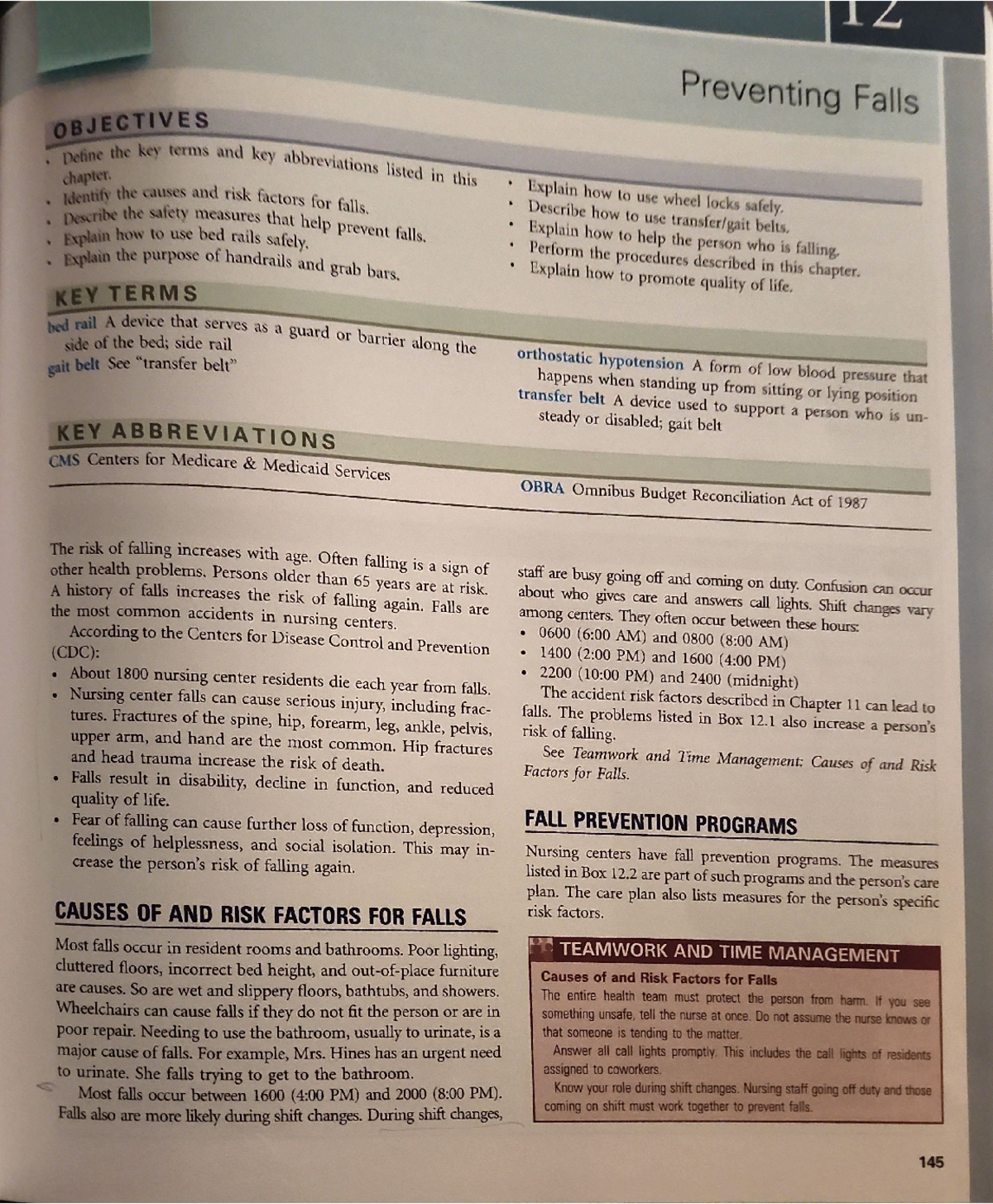 Chapter 12: Preventing Falls - Key Concepts and Safety Measures - Studocu