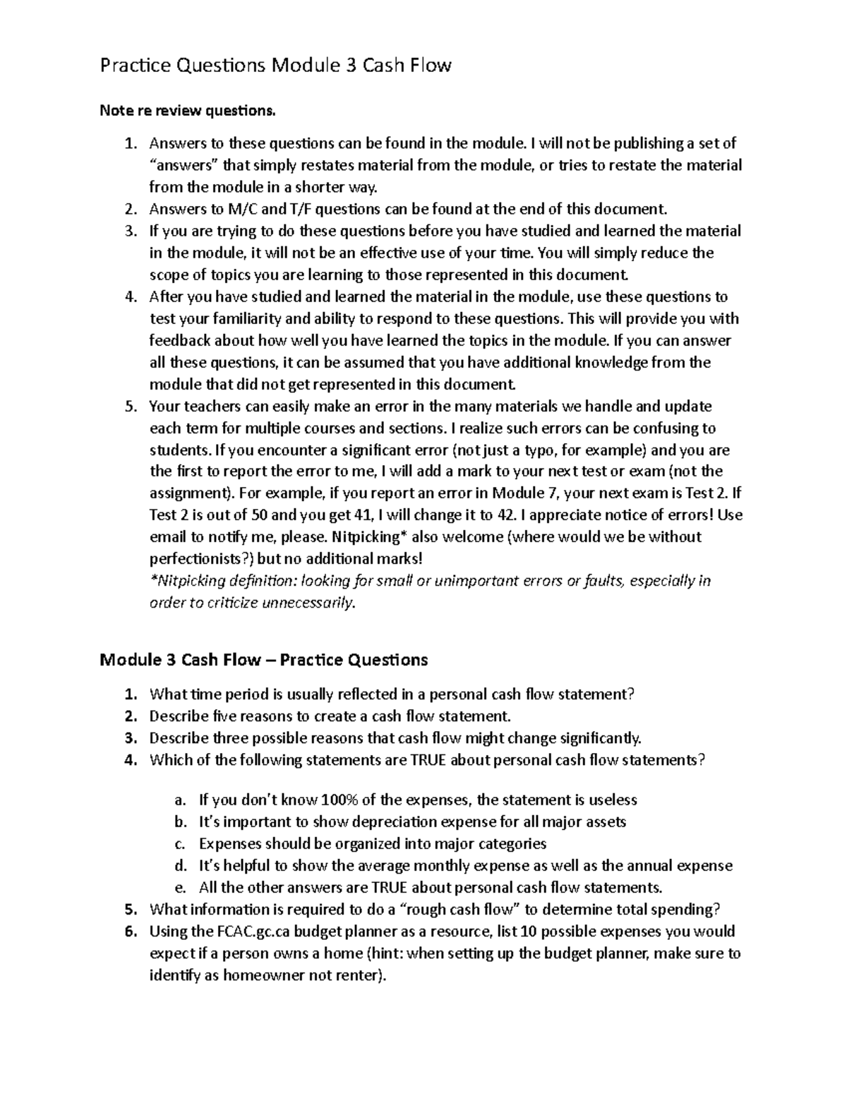 Module 3 Review Questions and Answers - Note re review questions ...