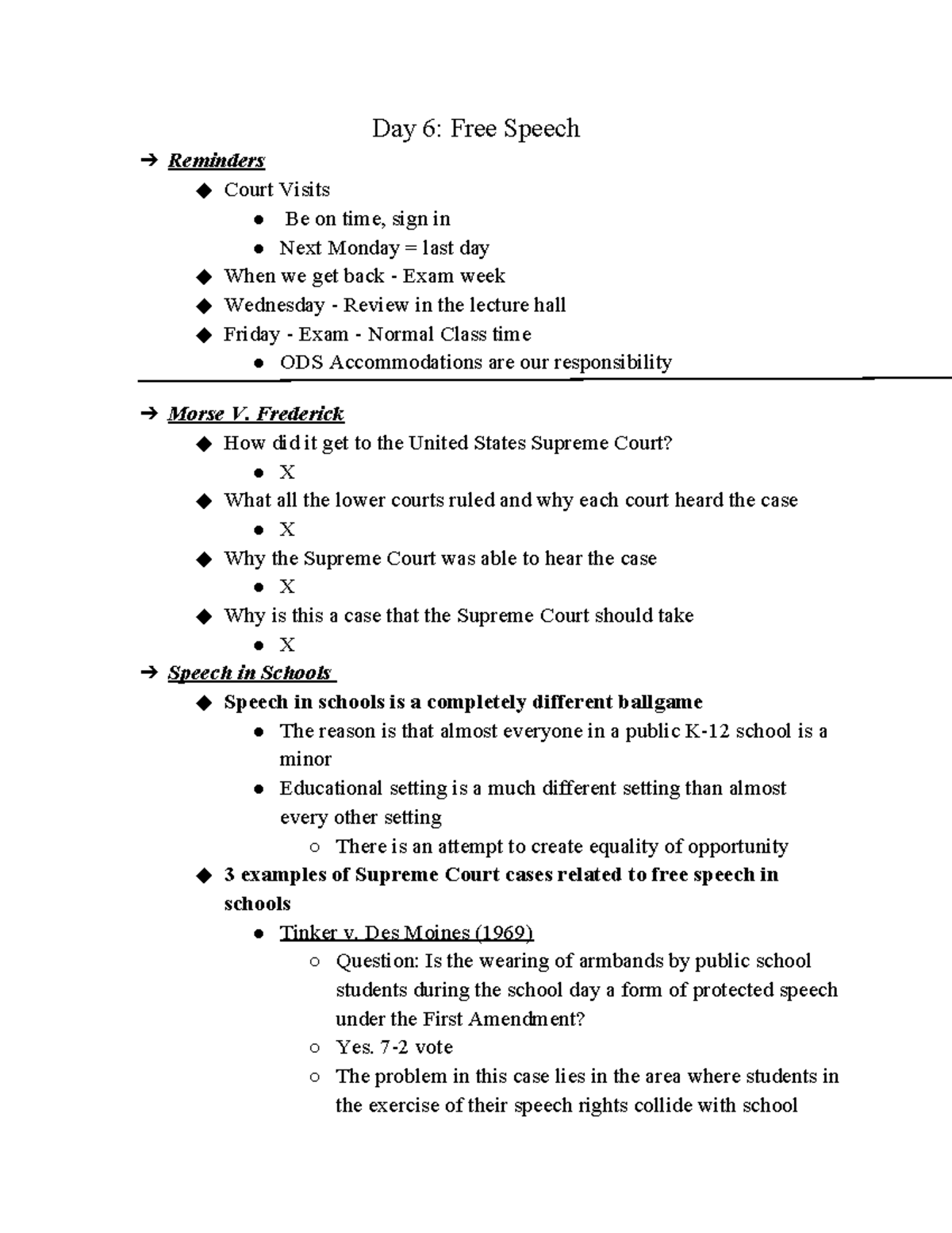 Free Speech in Schools: Morse V. Frederick & Key Cases - Studocu
