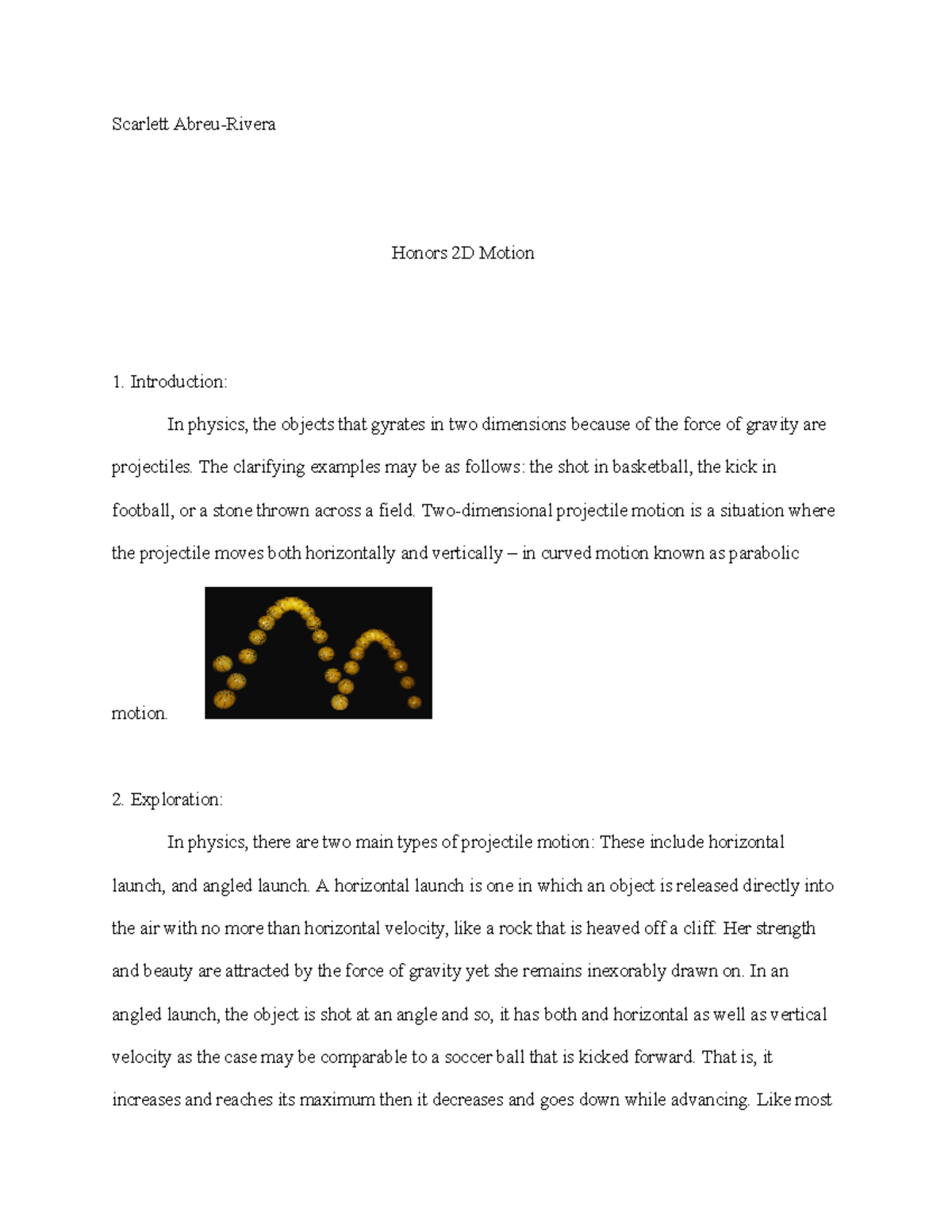 02.09 Honors 2-D Projectile Motion: An In-Depth Exploration - Studocu