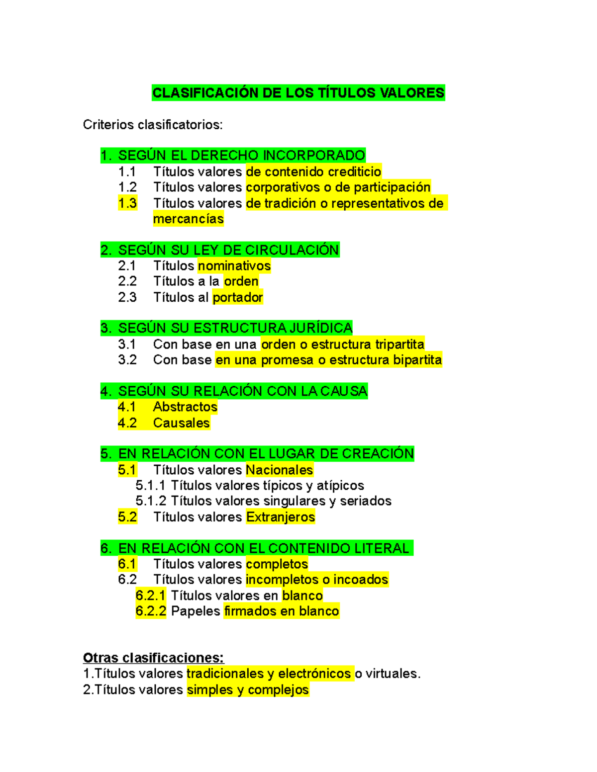 Clasificación de Títulos Valores: Tipologías y Criterios Clave - Studocu