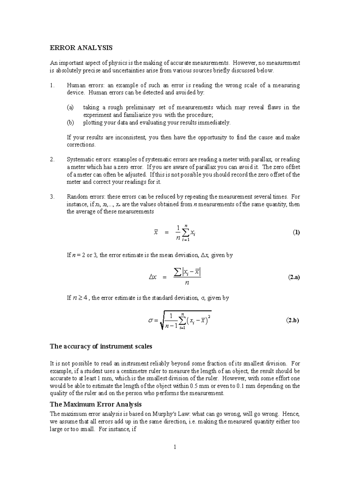 Error Analysis and Graphical Methods in Physics Lab - PHYS101 - Studocu