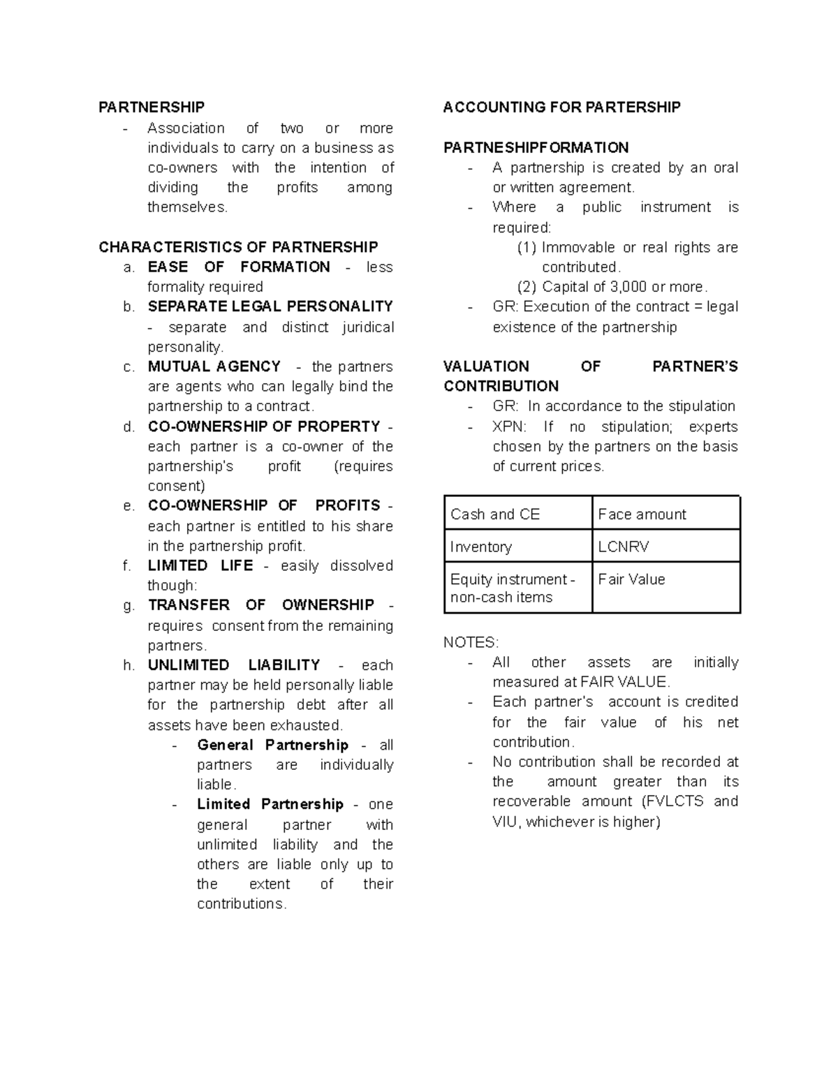 Partnership Formation Notes: Key Characteristics & Accounting (BUS 101 ...