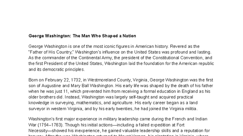 George Washington: A Founding Father’s Legacy and Leadership - Studocu