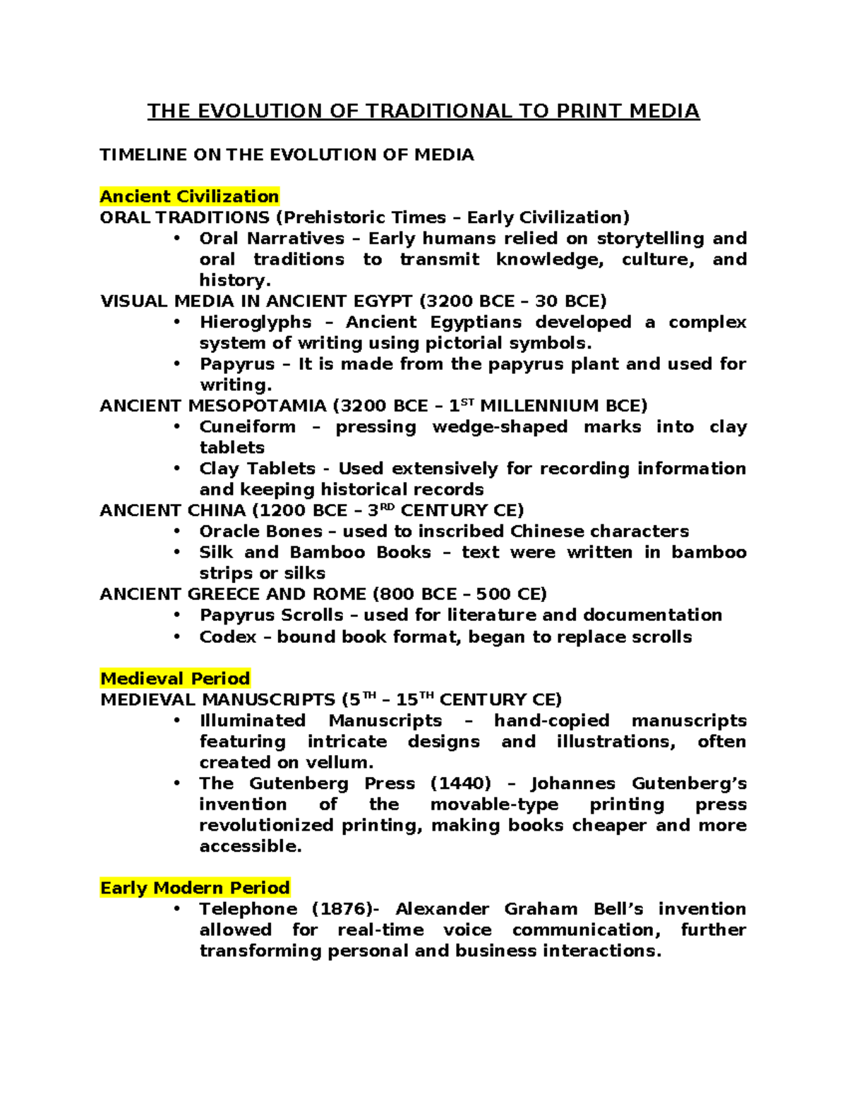 Evolution of Traditional to Print Media: A Historical Overview - Studocu