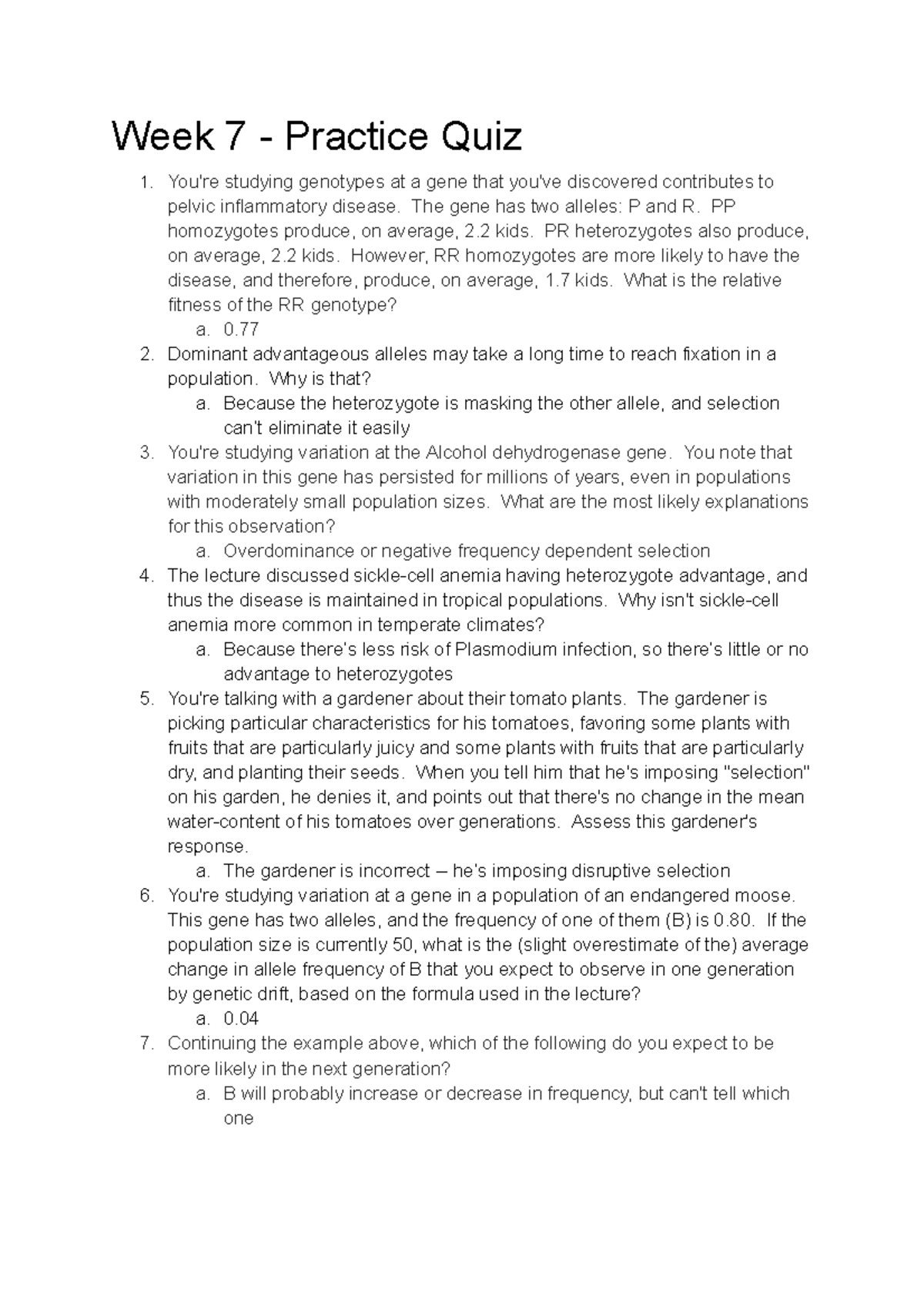 Genetics & Evolution Coursera W7 Quiz Answers and Explanations - Studocu