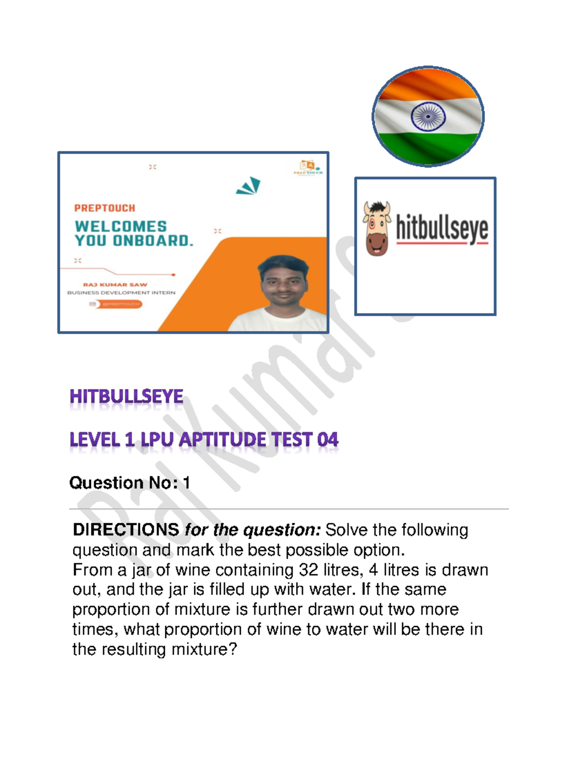 Hitbullseye Level 1 LPU Aptitude Test 04 - Practice Questions - Studocu