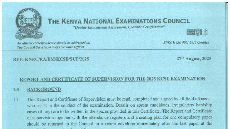 2025 KCSE Examination Supervision Report & Certificate - Studocu