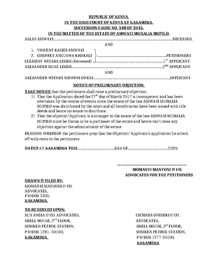 Divorce Petition - REPUBLIC OF KENYA IN THE CHIEF MAGISTRATE`S COURT AT ...