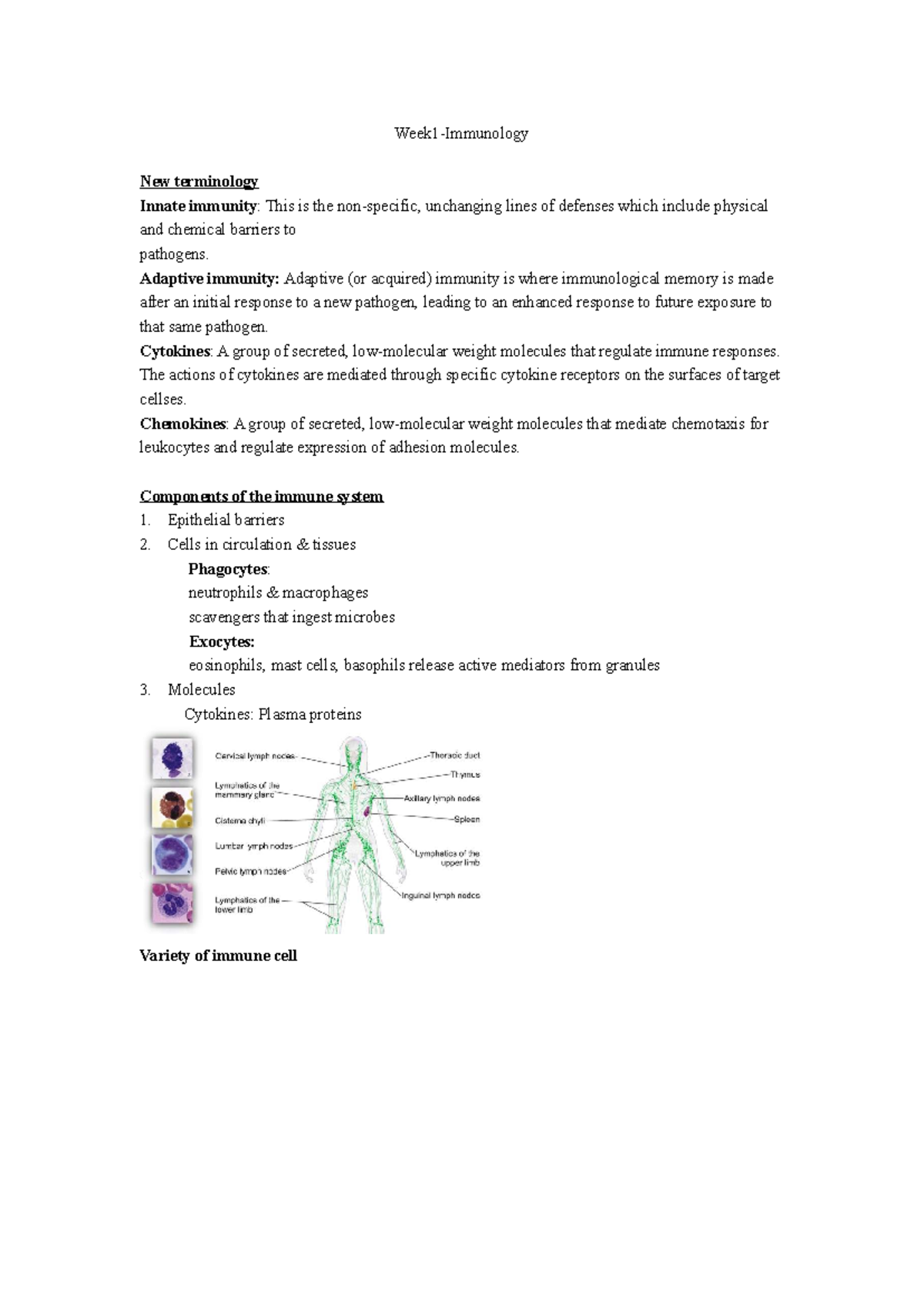 Week 1 - W1 Lecture Notes on Innate and Adaptive Immunity - Studocu