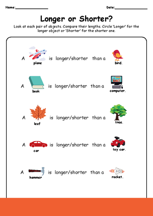 Long, Longer, Longest - 1st Grade Worksheet - Name: Date: Long, longer ...