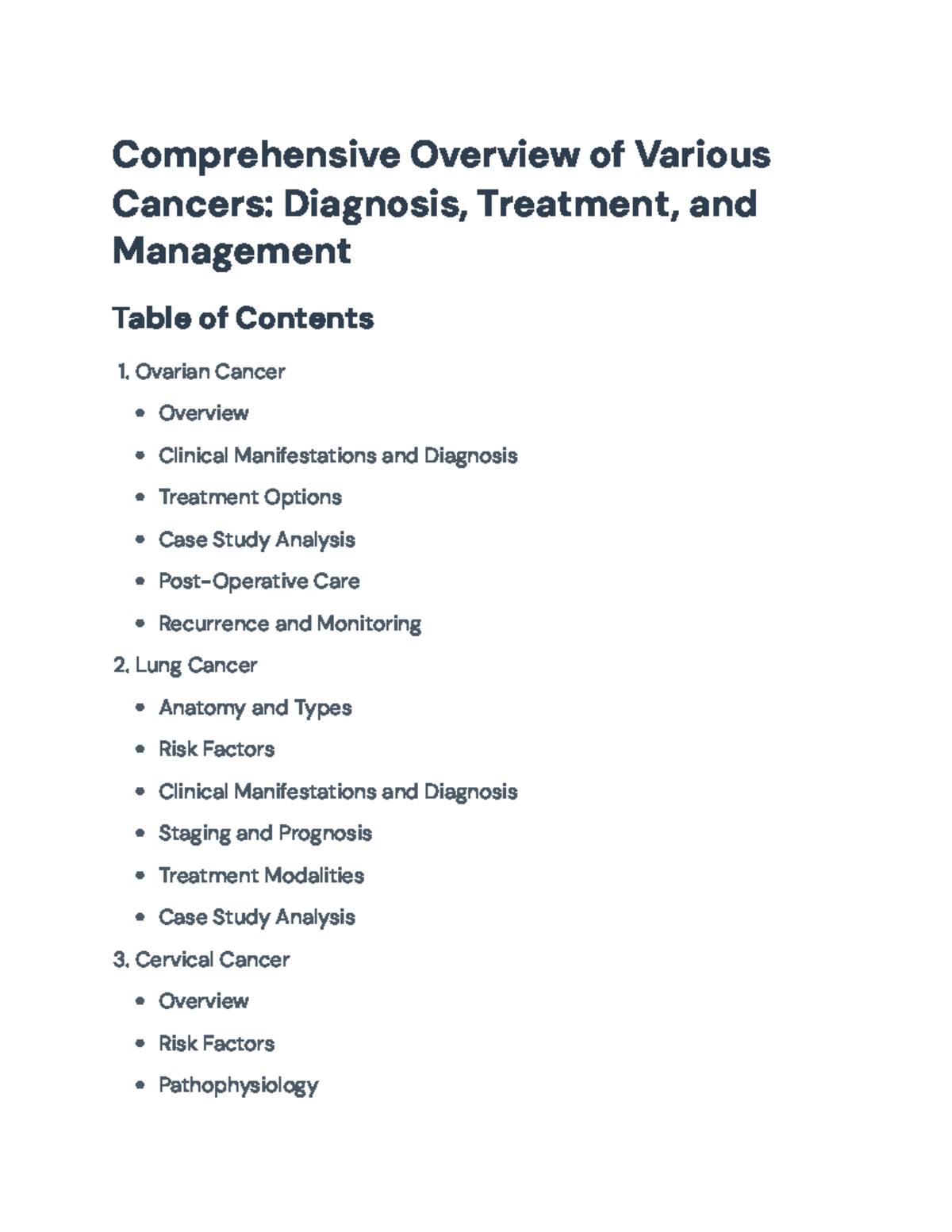 Comprehensive Overview of Cancer Types & Management Strategies: ONC 101 - Studocu