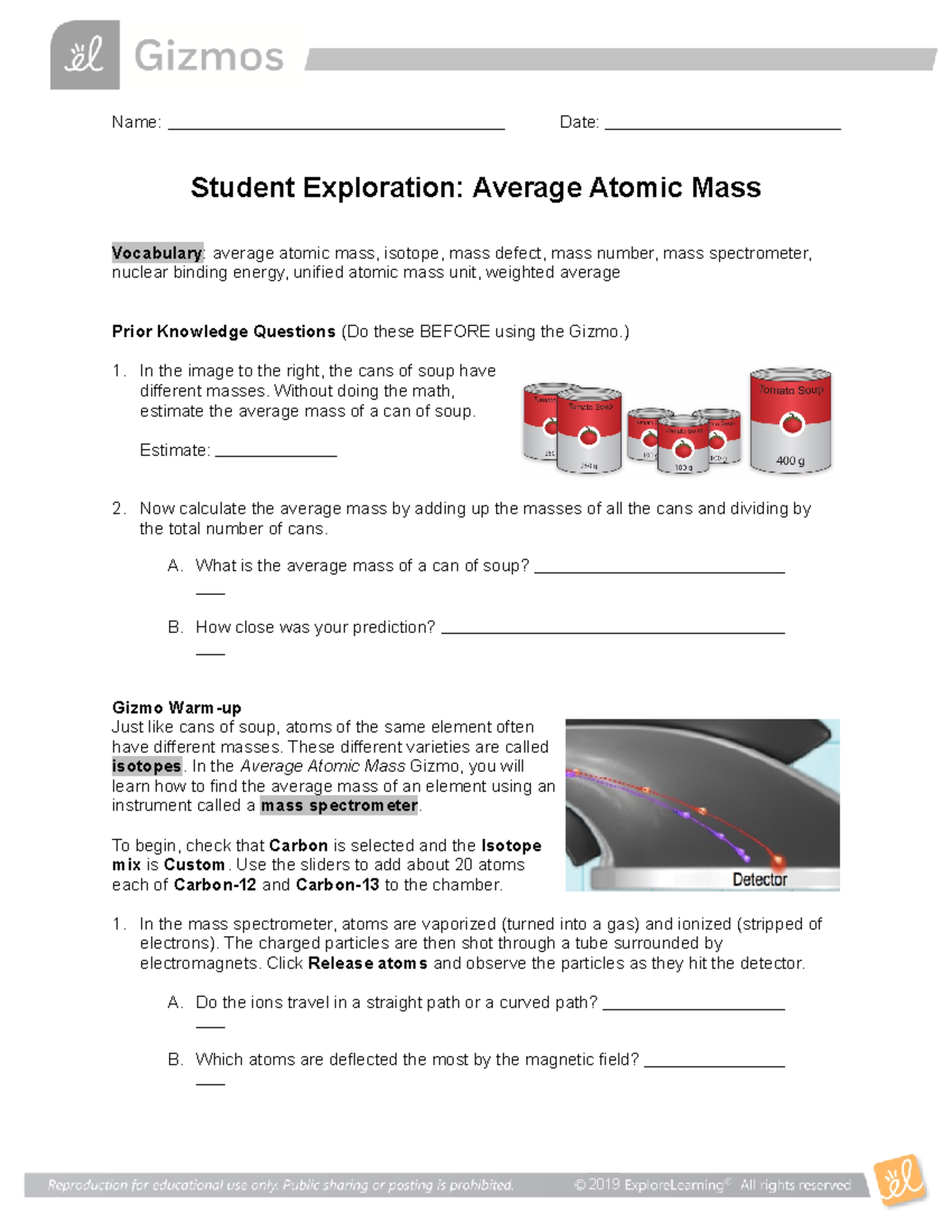 Average Atomic Mass Exploration - SE for Chemistry Course 101 - Studocu