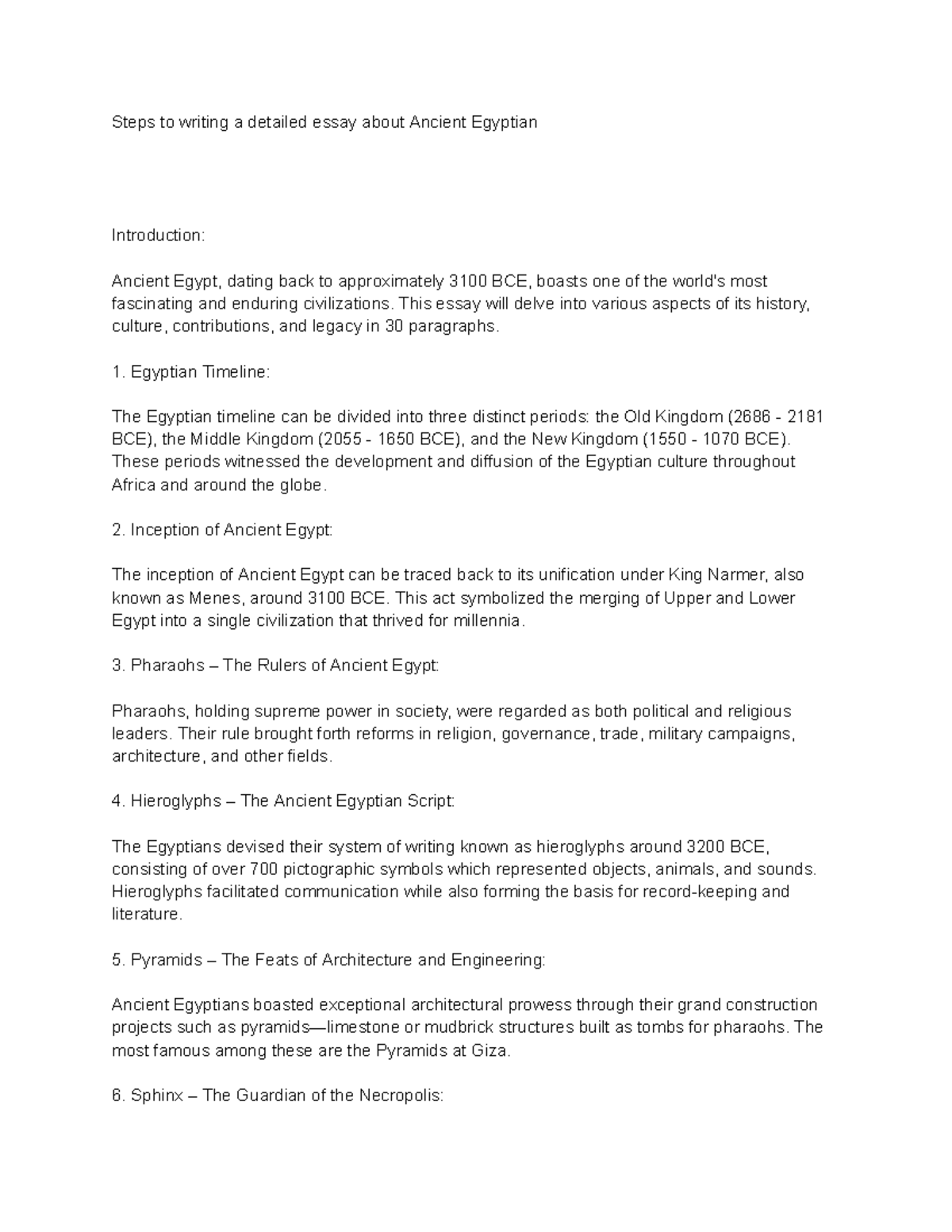 Ancient Egypt: Detailed Essay Guide on Civilization History & Culture ...