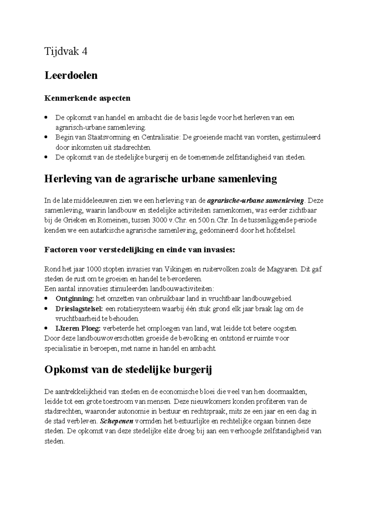 Tijdvak 4: Herleving van Handel en Ambacht in de Middeleeuwen - Studeersnel