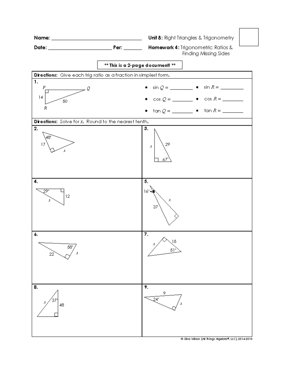 Unit 8: Right Triangles & Trig Ratios Homework 4 - Studocu