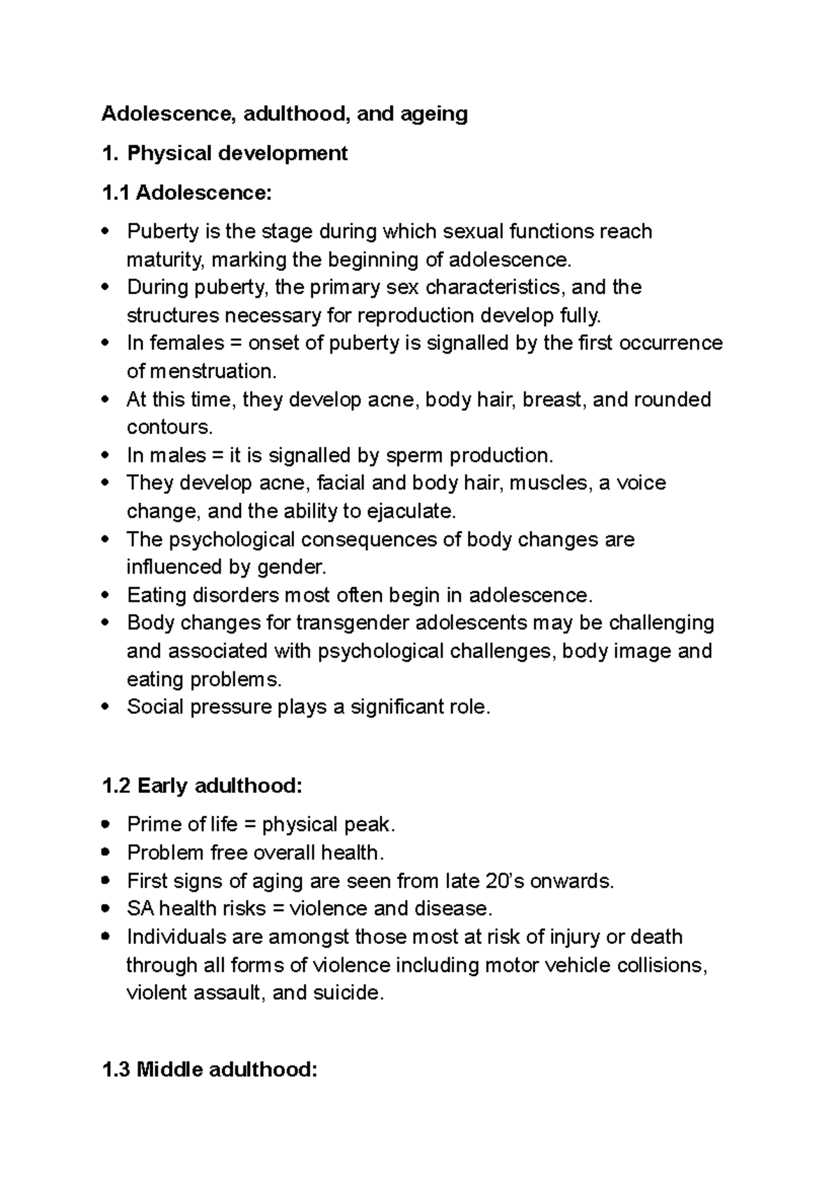 Notes on Developmental Psychology: Adolescence to Late Adulthood - Studocu