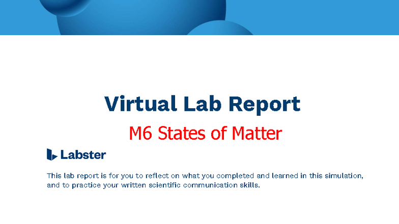 M6 Virtual Lab Report: Exploring States of Matter - Studocu