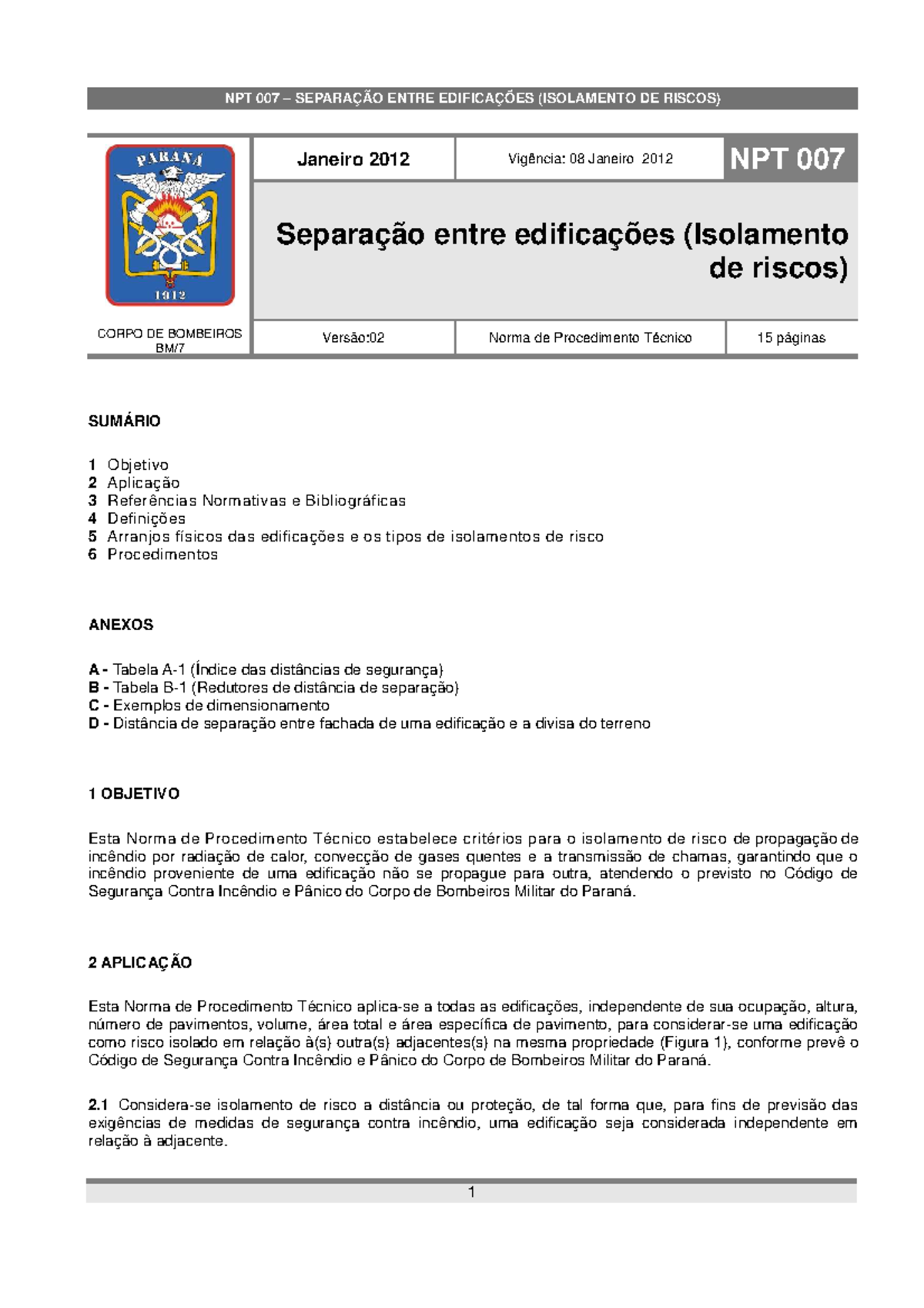 NPT 007 - Separação entre Edificações e Isolamento de Riscos - Studocu