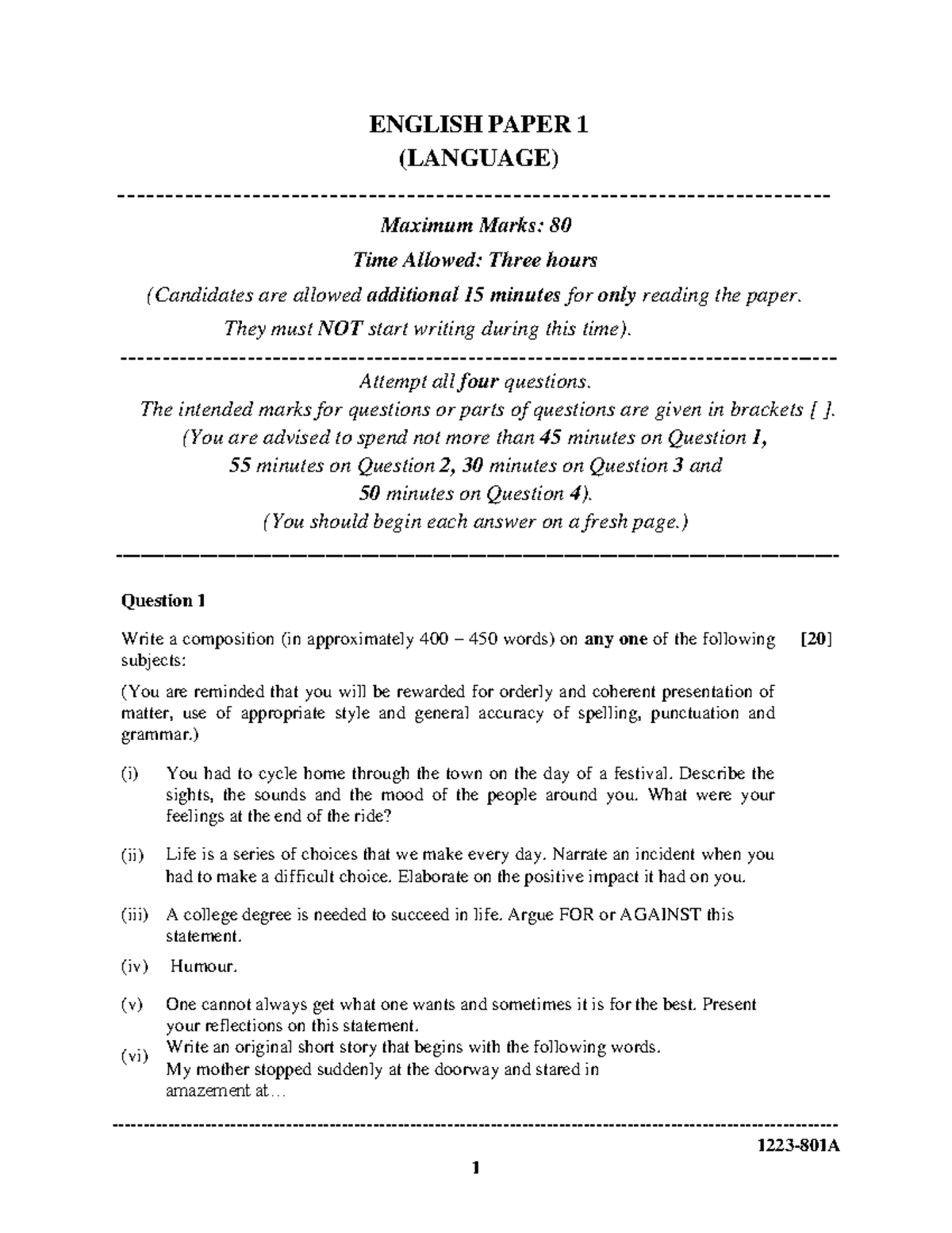 ISC 2023 English Language Paper 1: Composition & Comprehension ...