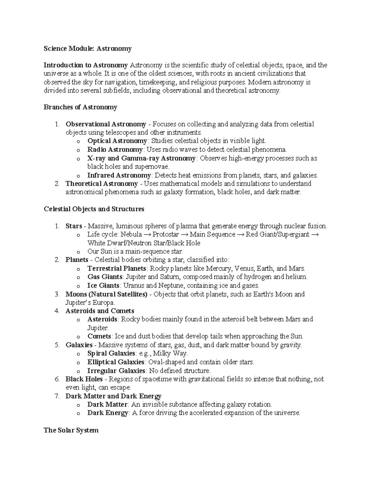 Astronomy module - Science Module: Astronomy Introduction to Astronomy Astronomy is the ...