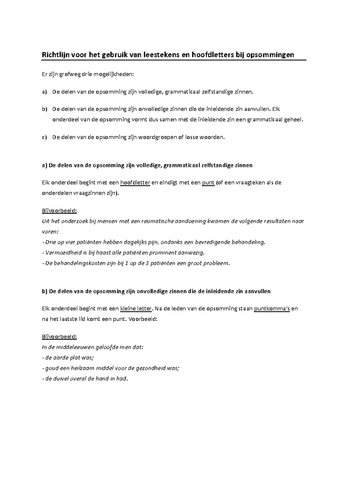 Richtlijnen voor Leestekens & Hoofdletters bij Opsommingen - Studeersnel