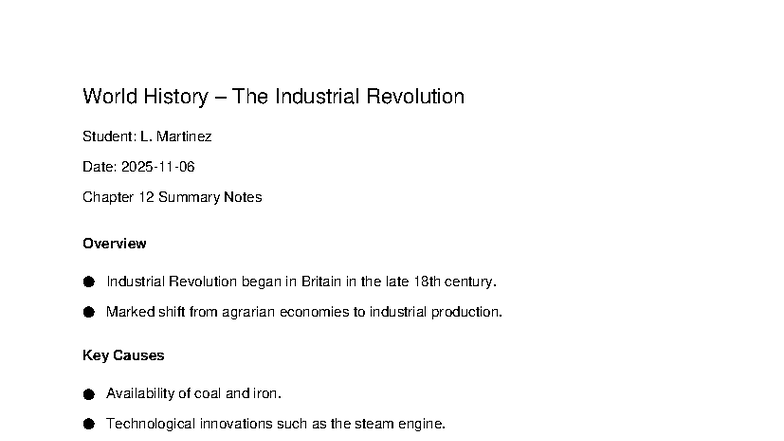 Student Notes History Industrial Revolution - World History – The ...