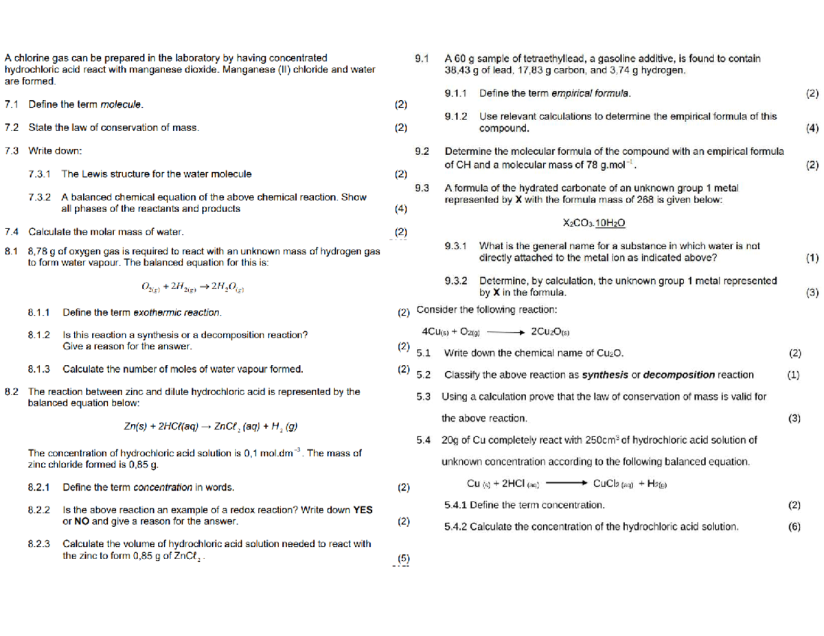 Grade 10 Chemistry: Empirical & Molecular Formulas, Reactions, and ...