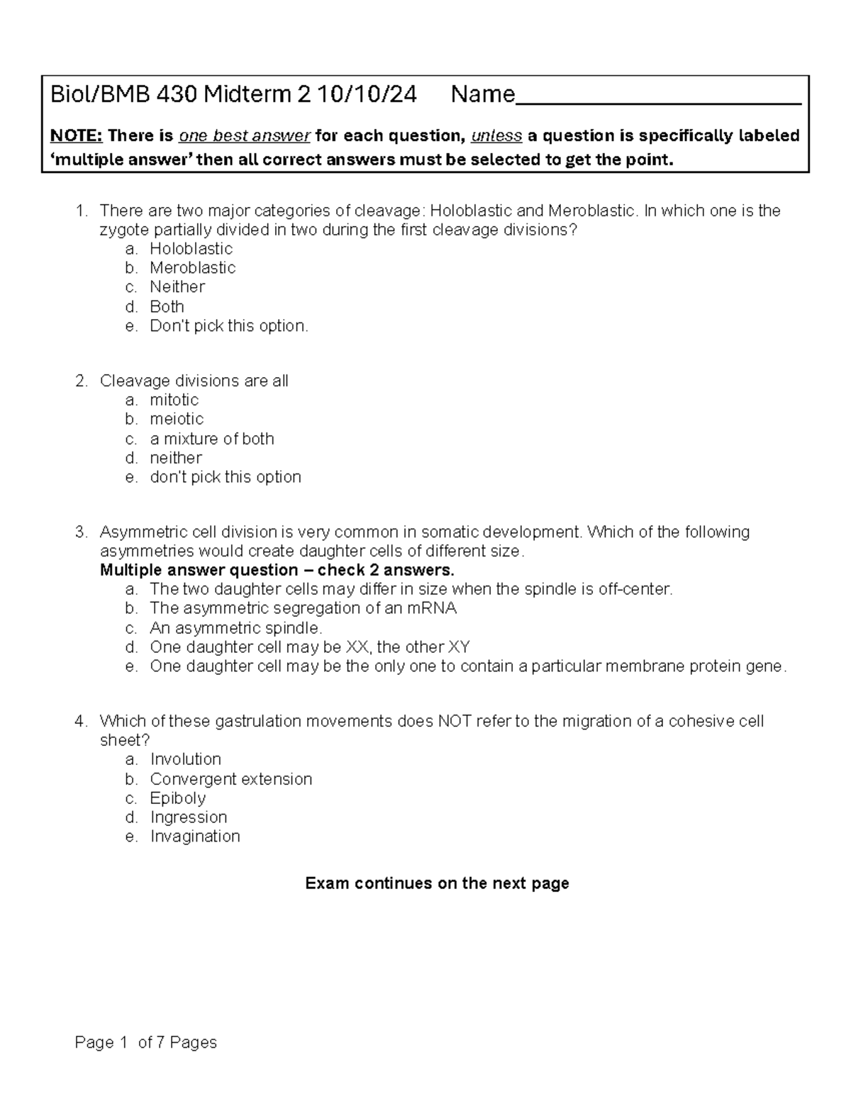 Biol/BMB 430 Midterm 2 Exam Questions & Review Notes - Studocu