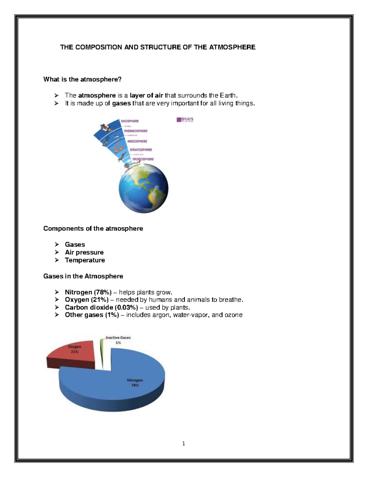 Grade 10 Geography Notes: Atmosphere Composition & Climate Impact - Studocu