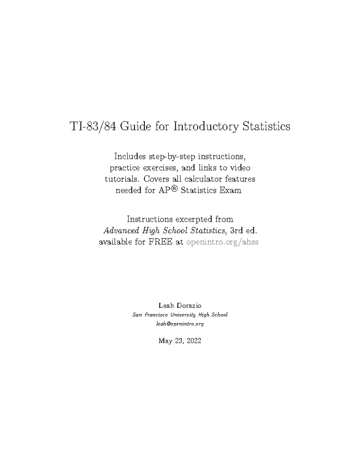 TI-83/84 Guide: AP Statistics Step-by-Step Calculator Instructions ...