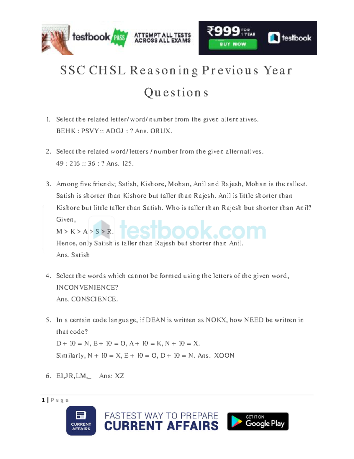 SSC CHSL Reasoning PDF - SSC CHSL Reasoning Previous Year Questions ...