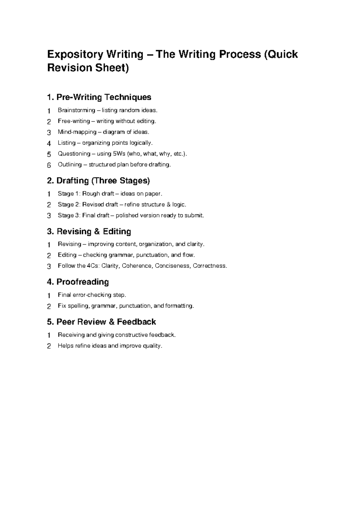 Expository Writing Process Revision Sheet (Quick Guide) - Studocu