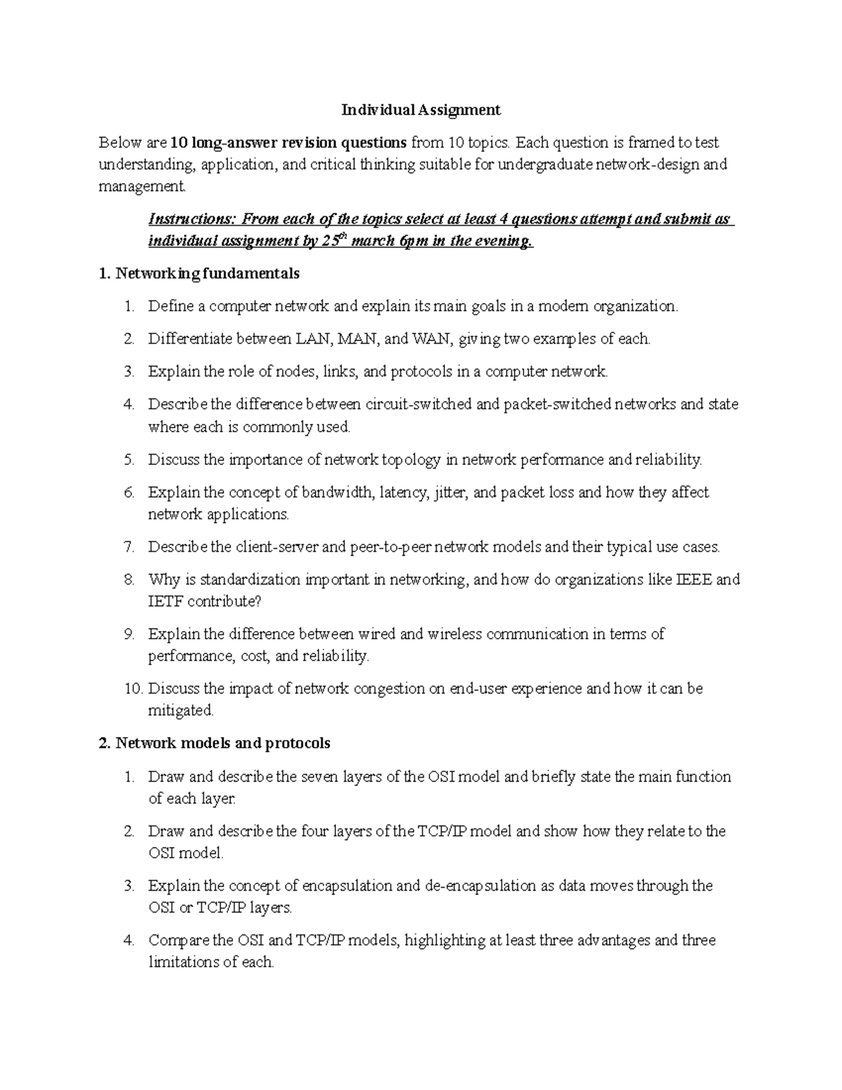 Network Design and Management Group Assignment: Revision Questions ...