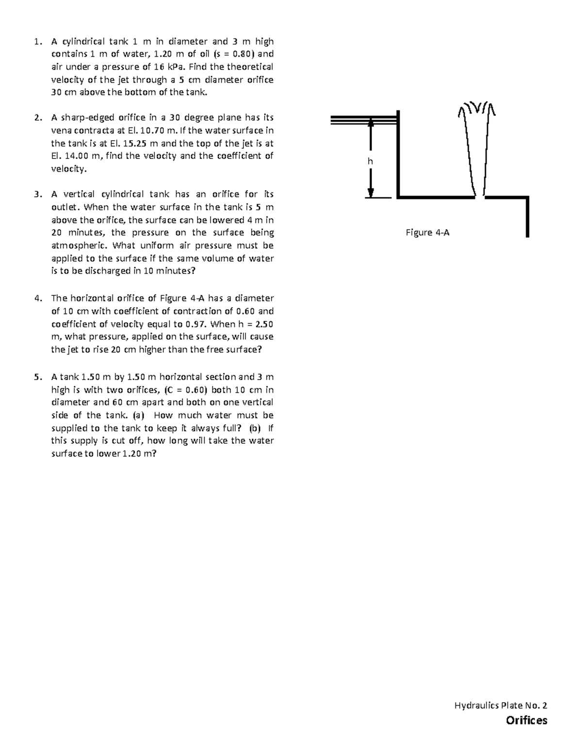 Hydraulics Problem Set 2: Orifice Flow Calculations - Studocu