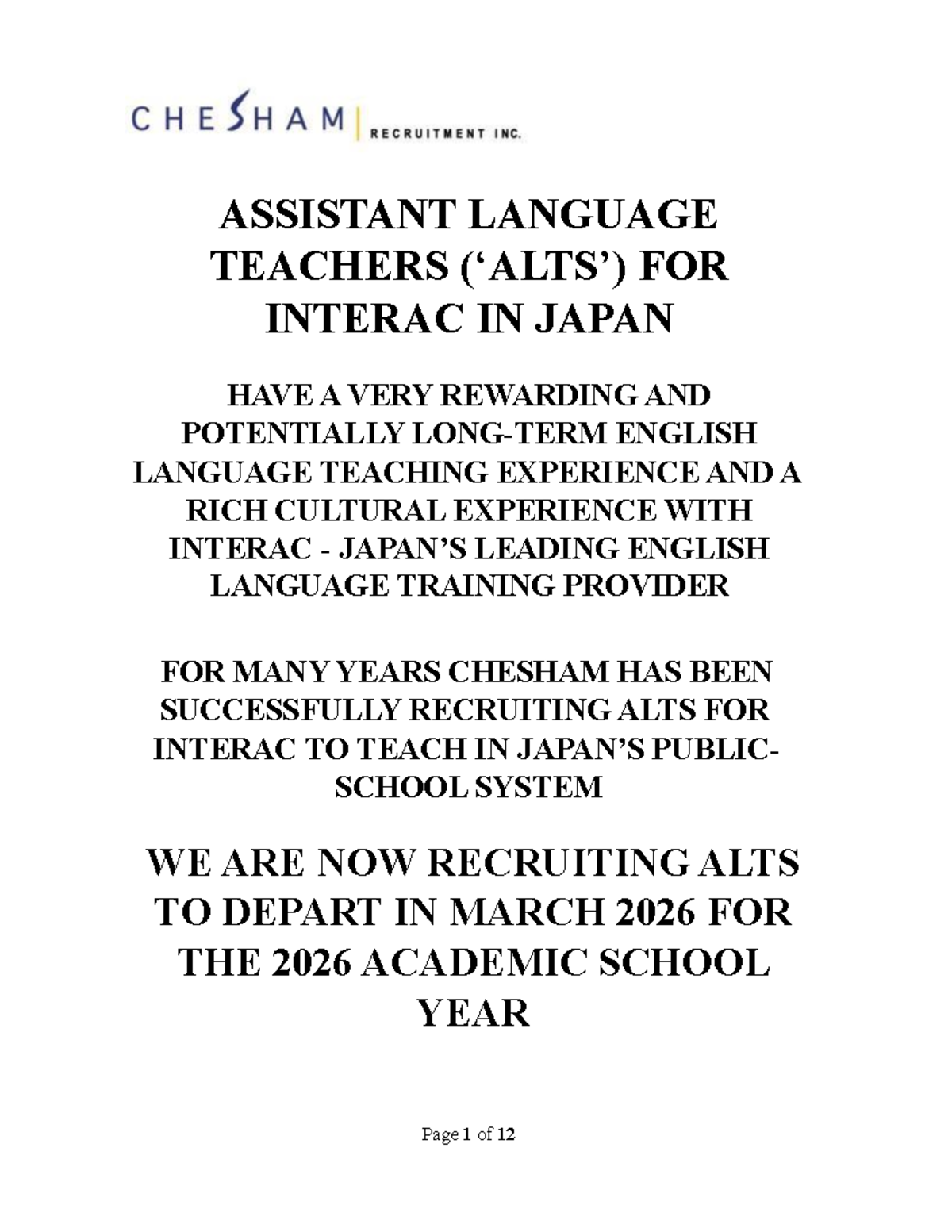 Recruitment for ALT Positions with Interac in Japan - 2026 - Studocu