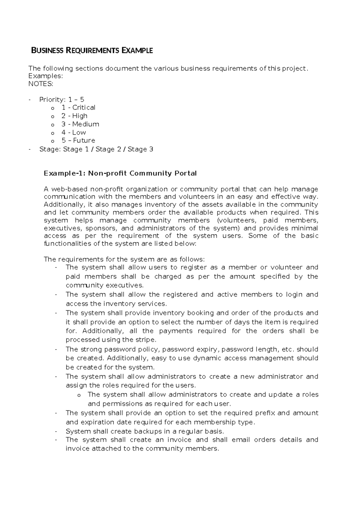 BUSINESS REQUIREMENTS EXAMPLE: Community Portal System - Studocu