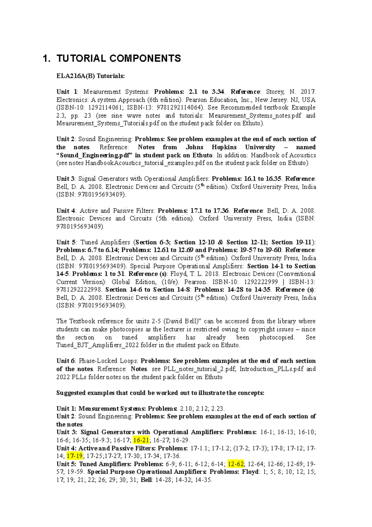 ELA216A ELT31AI ELA31BI Tutorial Notes on Electronics Concepts - Studocu