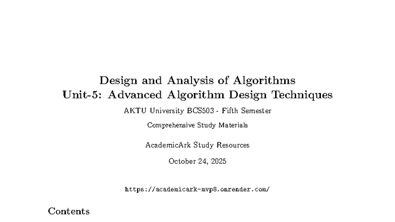 DAA Unit 5 Notes: Advanced Algorithm Design Techniques BCS503 - Studocu