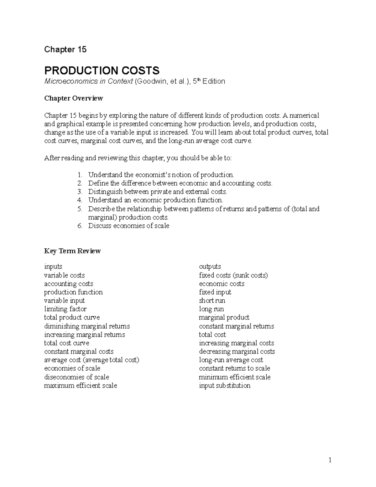 Microeconomics in Context: Production Costs Study Guide (Ch15 ...