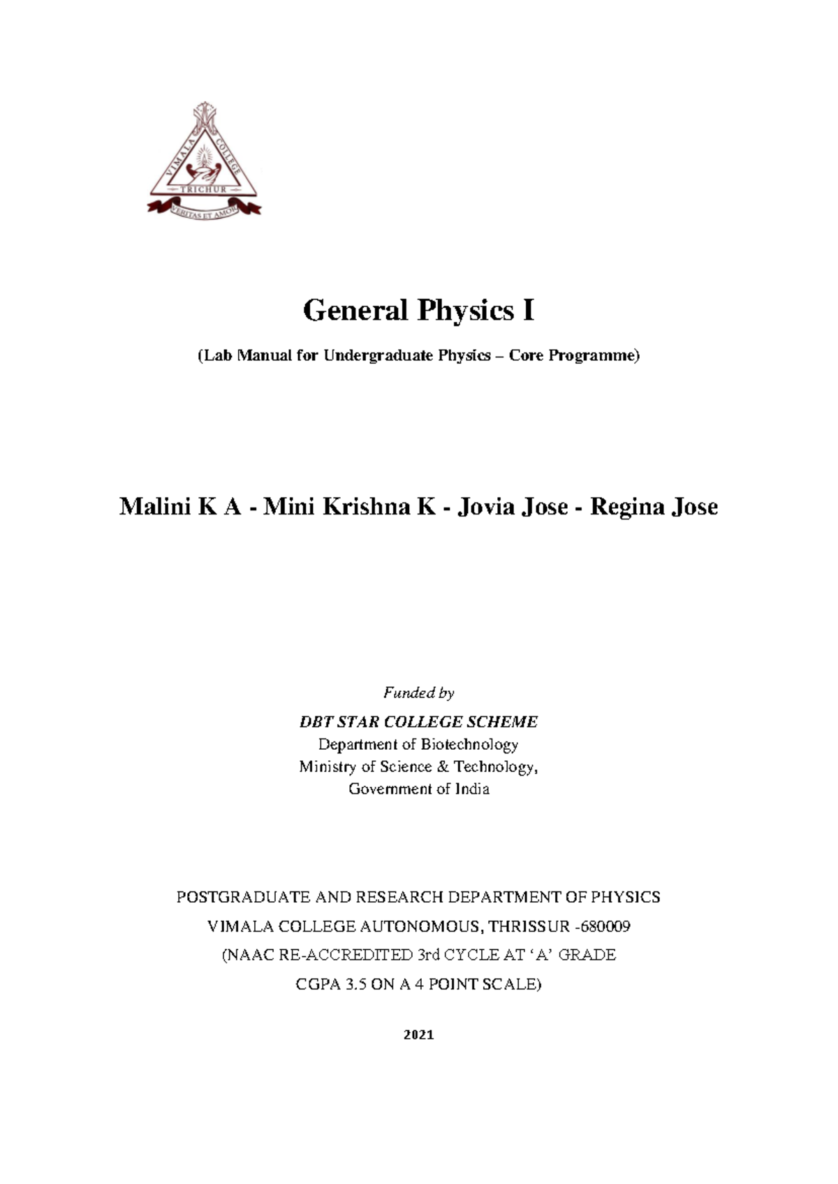 General Physics I Lab Manual: Practical Experiments & SOPs - Studocu