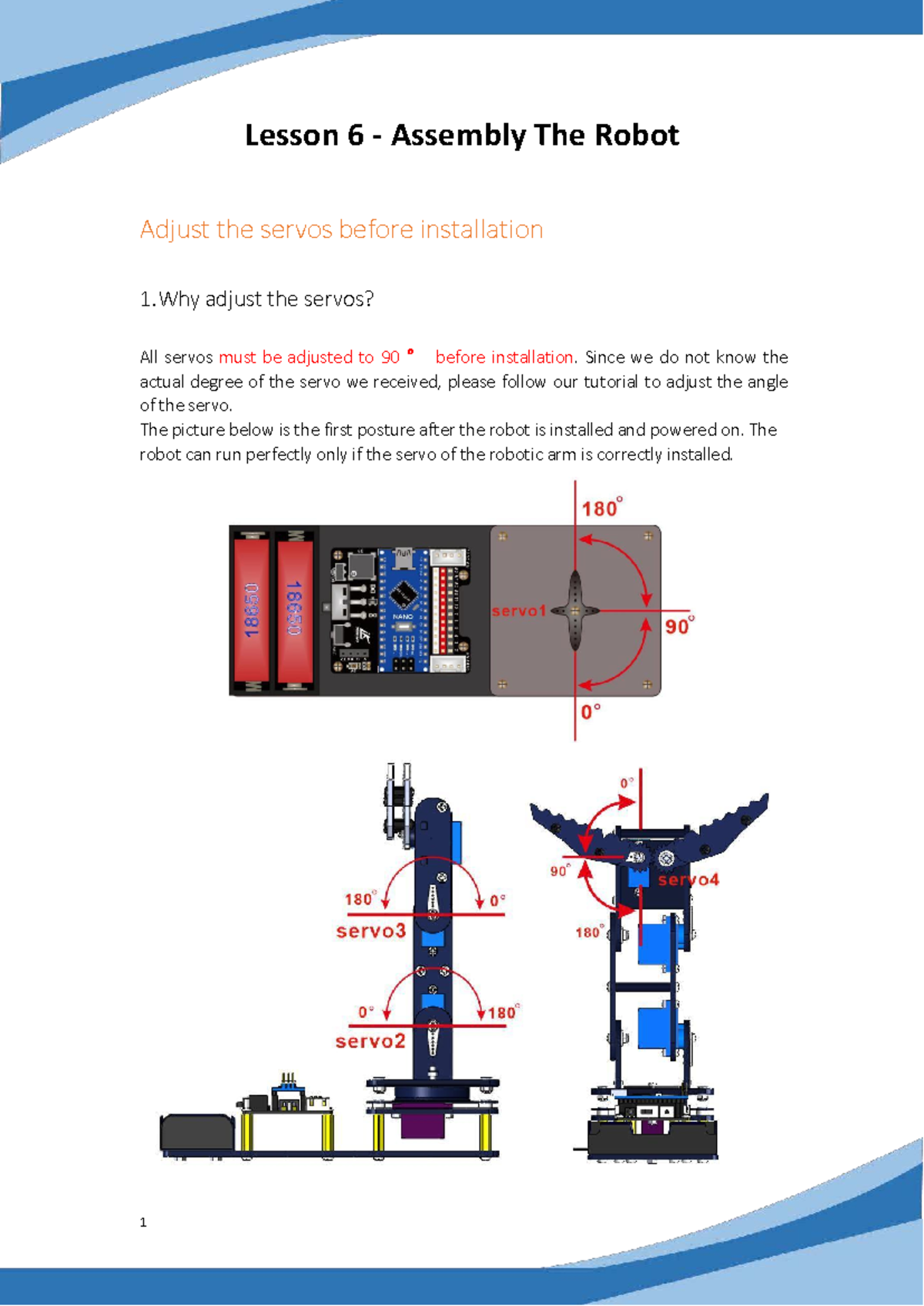 Lesson 6 - Assembly of the Robot: Adjusting Servos Before Installation ...