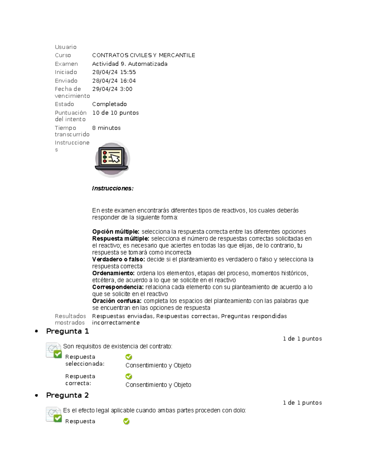 Examen de CONTRATOS CIVILES Y MERCANTILES - Actividad 9 Automatizada - Studocu