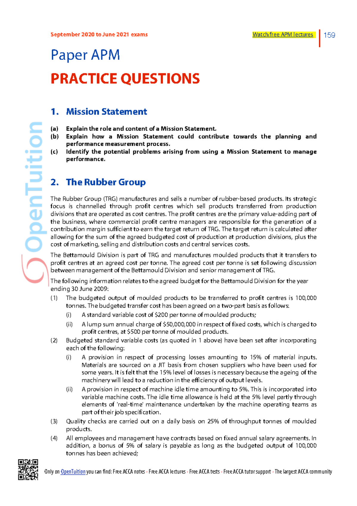 ACCA-APM-S20-Exam Notes: Performance & Budgeting Analysis - Studocu