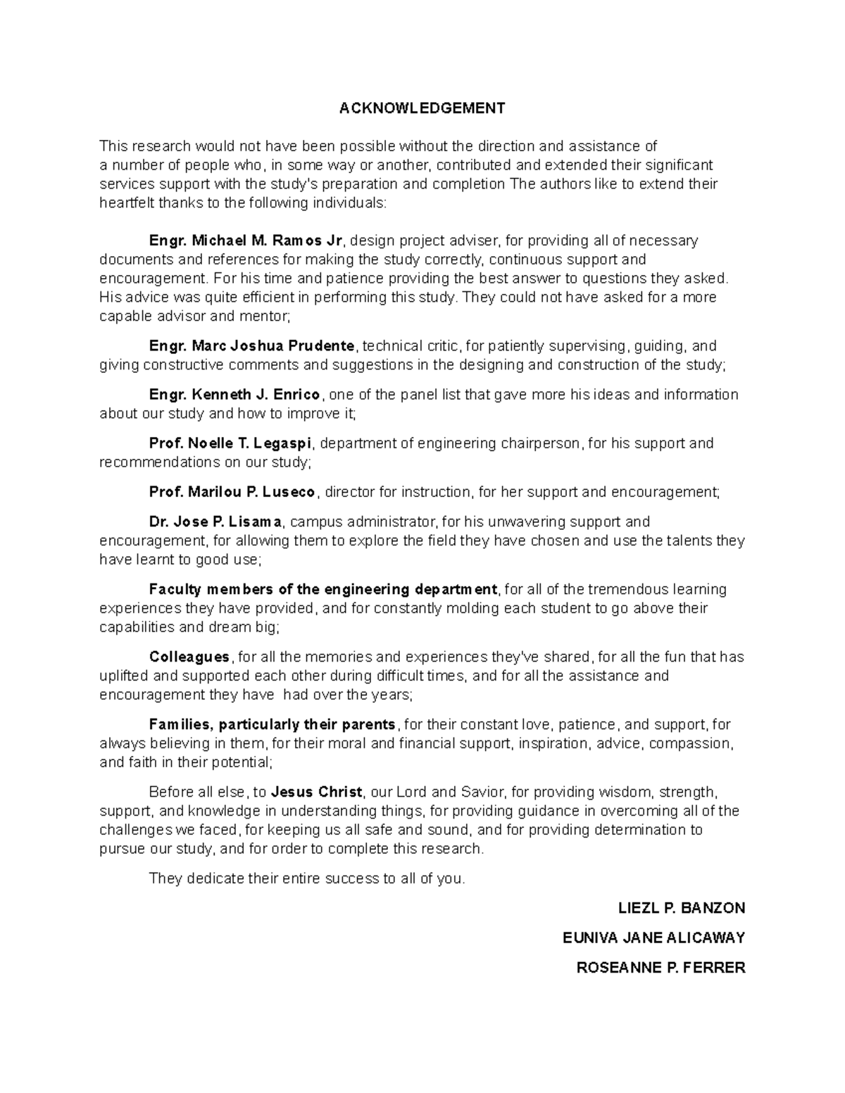 Acknowledgement of Support in Research Project - Studocu