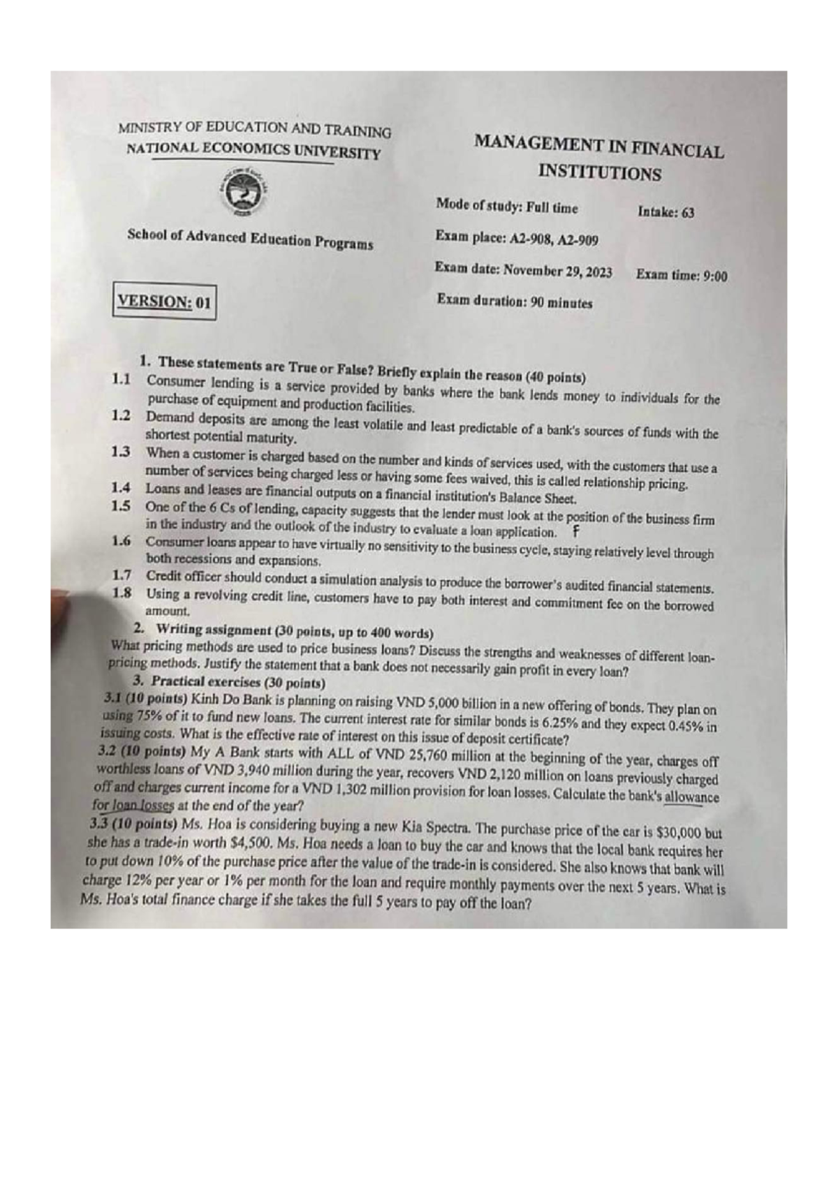 Mút Final Exam - Review on Consumer and Bank Lending Concepts - Studocu