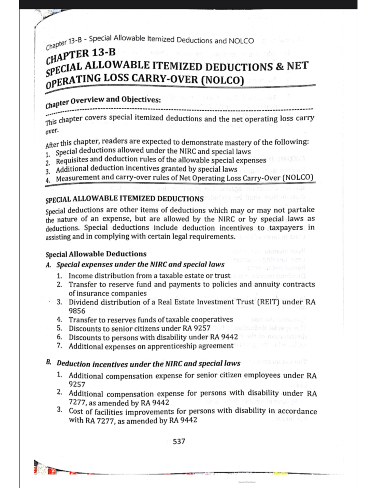 Tax C13B - Special Allowable Itemized Deductions & NOLCO Notes - Studocu