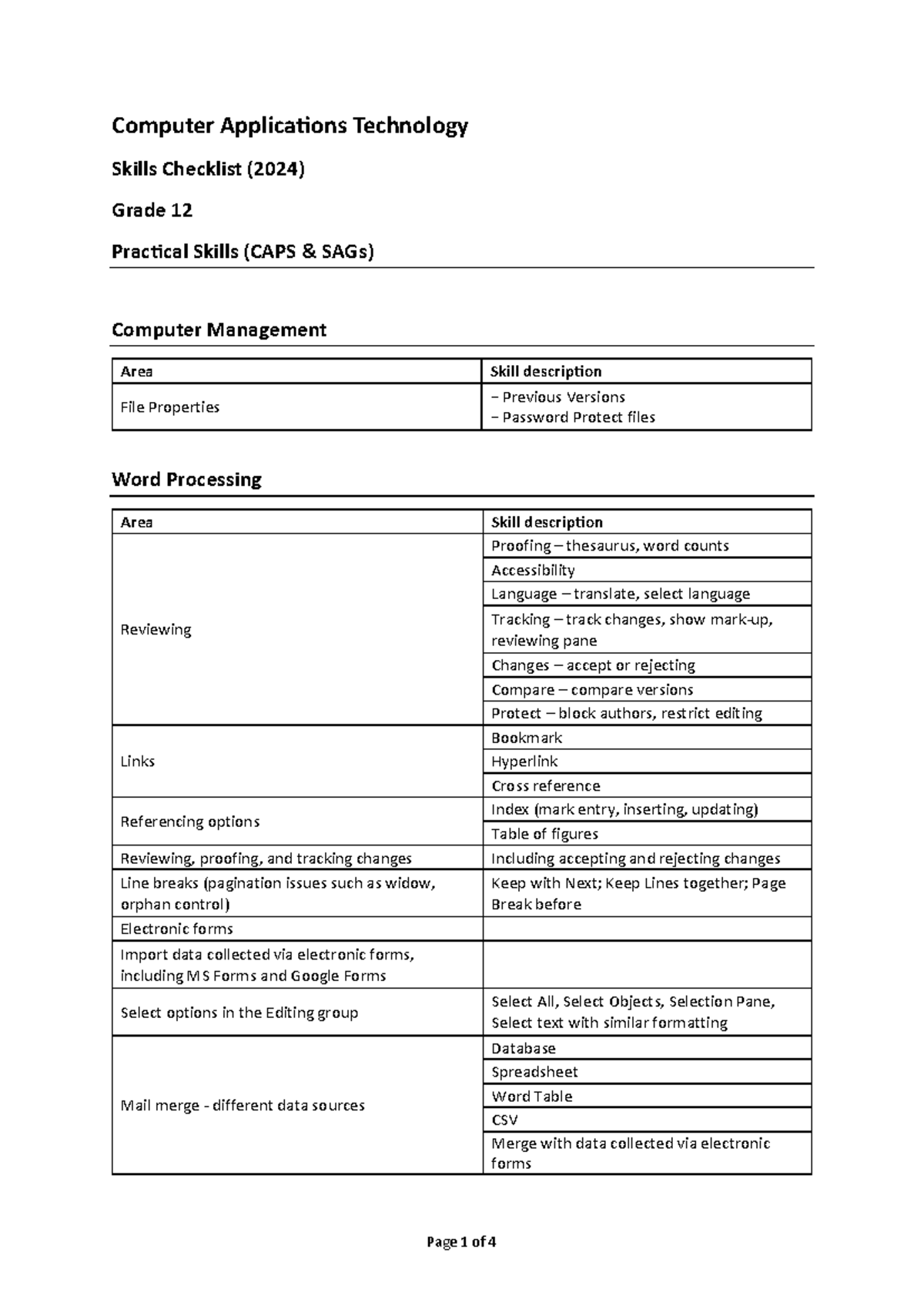 CAT-Grade-12-Practical-Skills-Checklist-Overview-2024 - Studocu